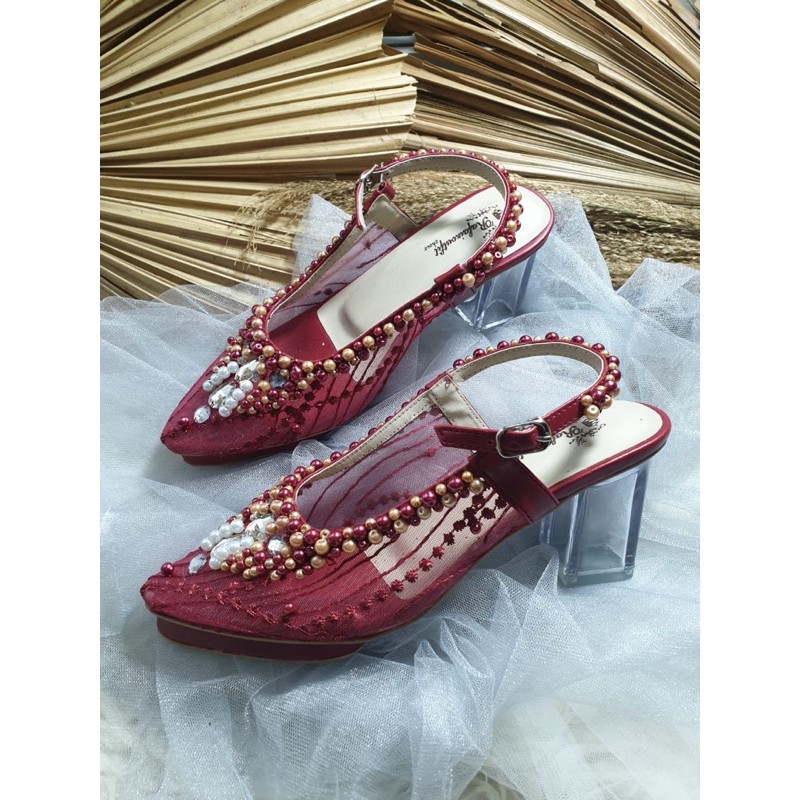 MERAH Clarissa Red Maroon lace Beautiful lace 7cm High Glass | Shopee ...