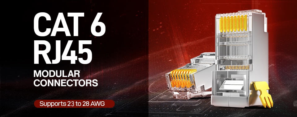 AMPCOM RJ45 CAT6 Shielded Modular Plug Connector 8P8C Crimp End Cable ...