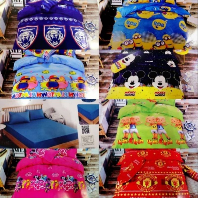 Queen Sheet Kids Bed Cartoon Bedding Cadar Bujang Girl Kuromi Labubu ...