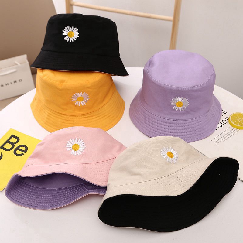 TwoSided Fisherman Hats Small Daisy Embroidery Bucket Hat Unisex Cap ...