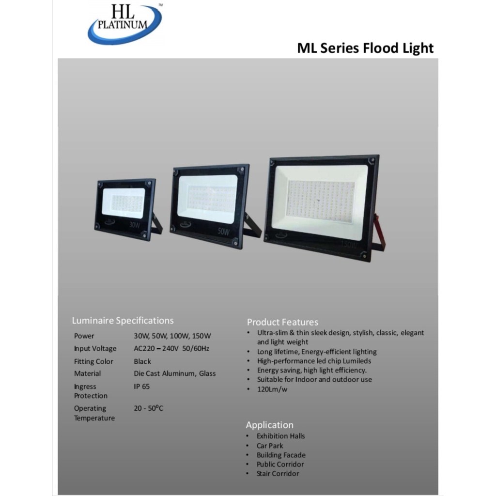 HLP Led Floodlight ML Series 50W,100W,150W,200W IP66 5700K Daylight ...