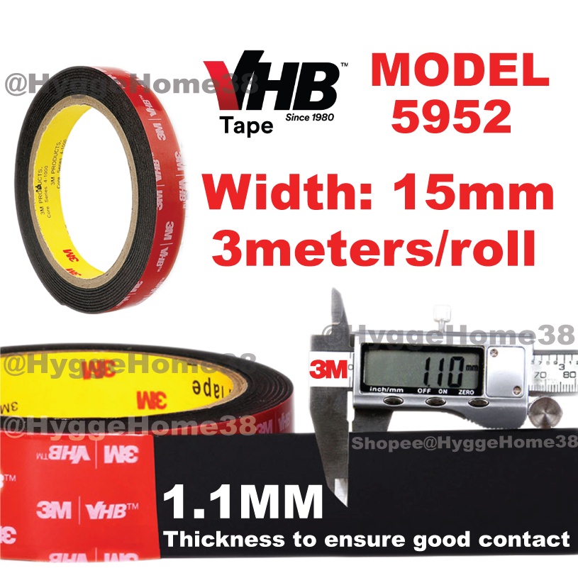 3M 5952 Double Sided Tape Heavy Duty Strong VHB Sticker Acrylic Adhesive Foam Vehicle Waterproof ...