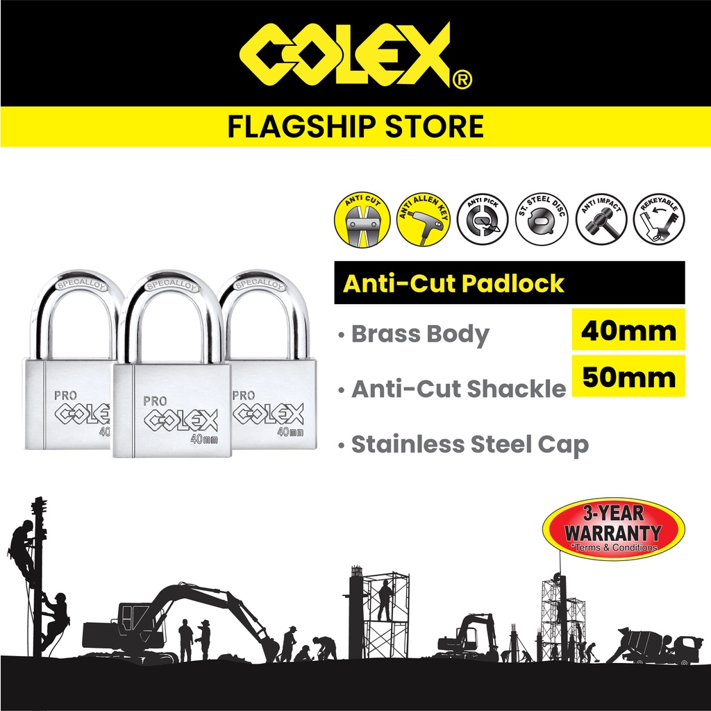 Colex Anti-Cut Stainless Steel Chrome Plated Safety Padlock (40mm ...