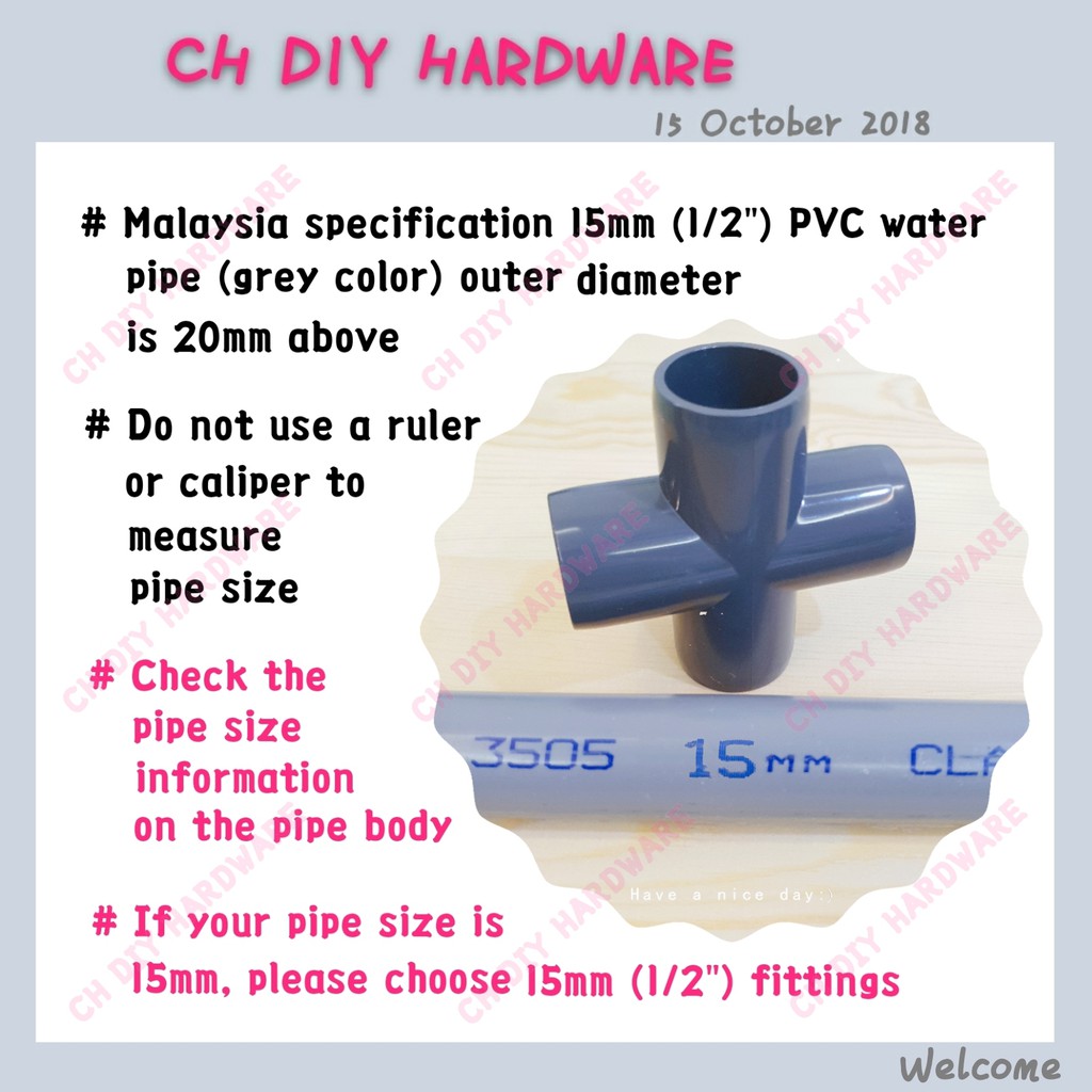 MALAYSIA SPEC 15MM (1/2") PVC PIPE FITTING 3WAY, 4WAY, 5WAY, CROSS TEE ...