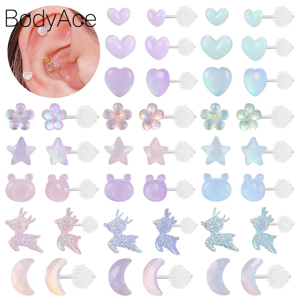 Bodyace 1 Pair Invisible Resin Ear Studs Cute Animals Stud Earrings ...