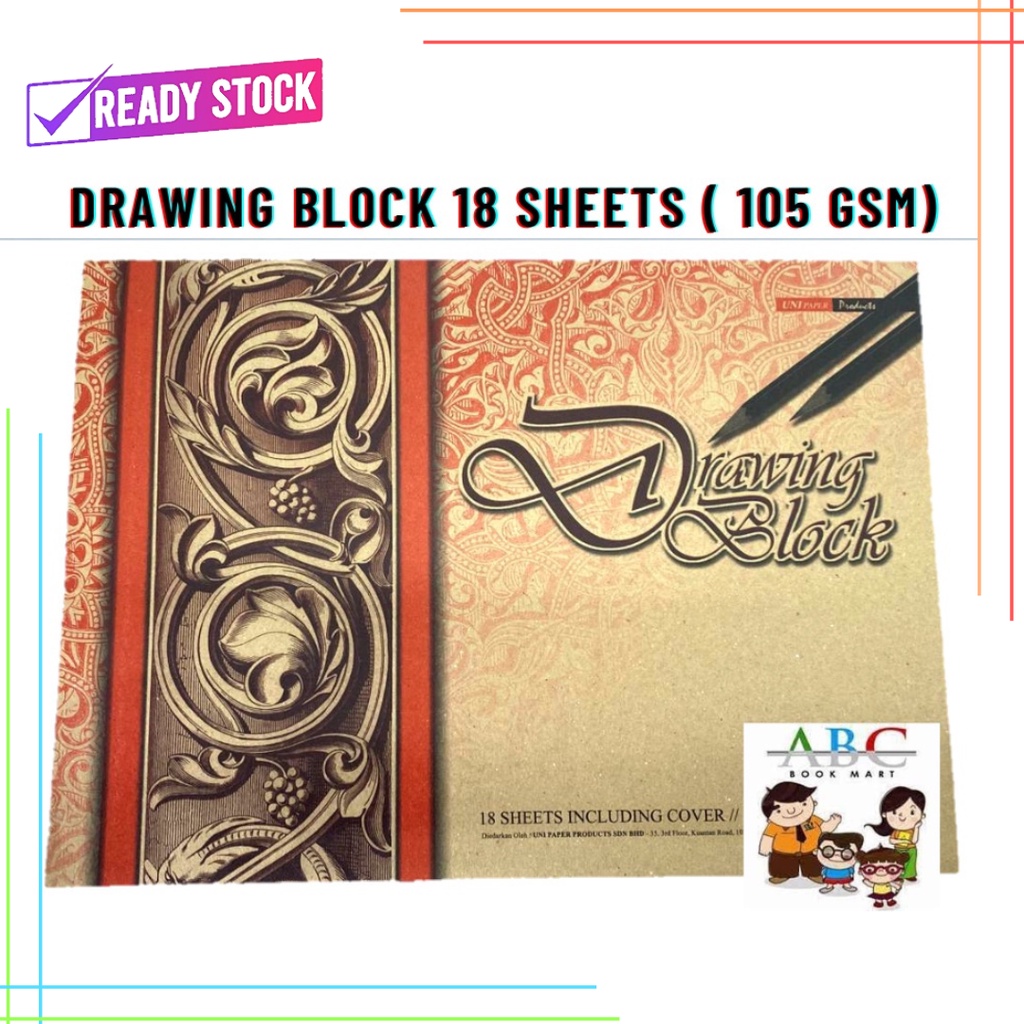 ( READY STOCK ) UNI PAPER DRAWING BLOCK 18 SHEETS 105GSM BUKU SENI ...