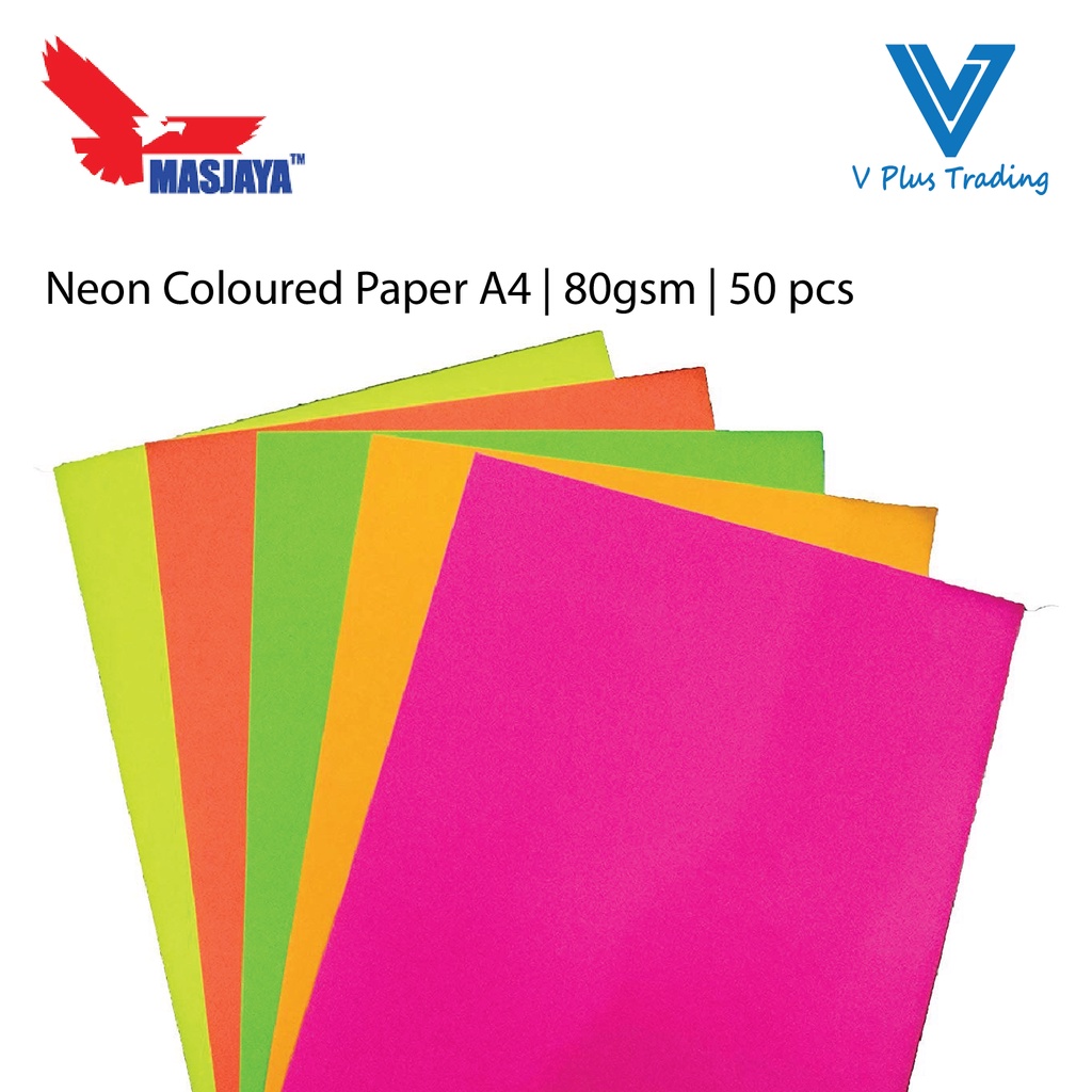 Neon Coloured Paper A4 | Mix Colour | 80gsm | 50 pcs | Shopee Malaysia