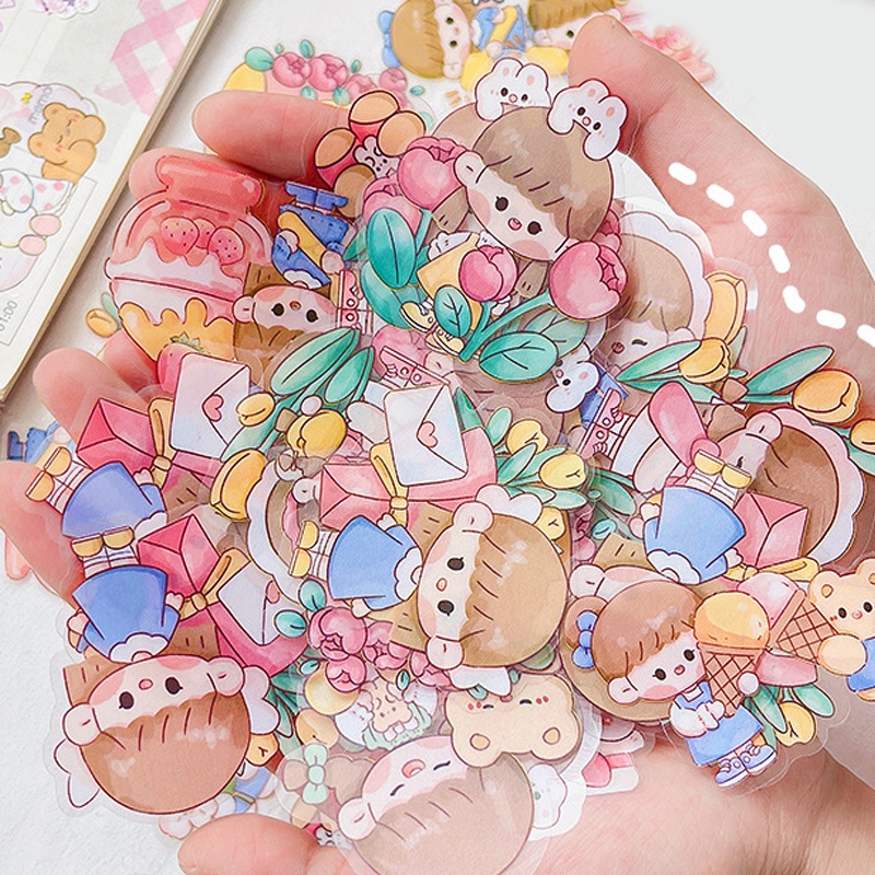 24 Pcs Cartoon Girl PVC Stickers Pack Student Decorative DIY Material ...