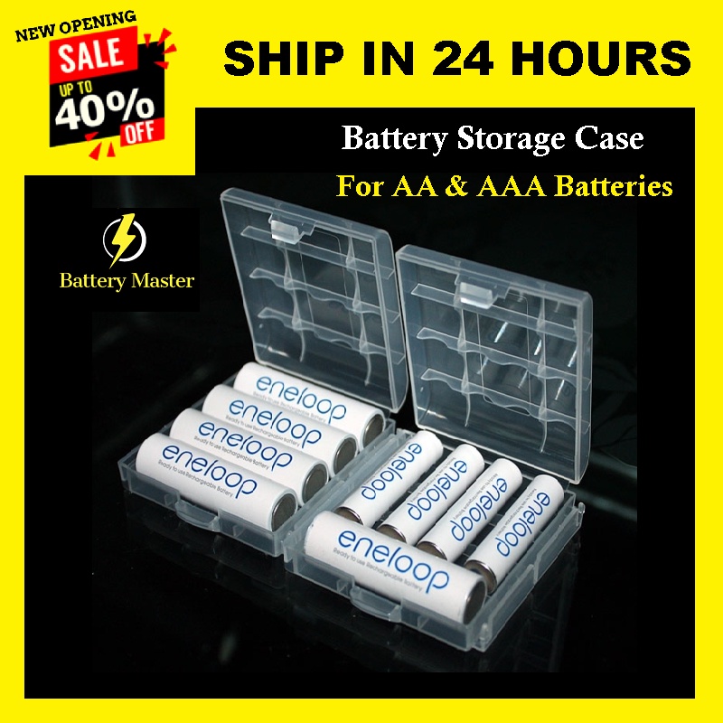 Battery Case Battery Storage Box Hard Plastic Case for AA AAA 4 Battery ...