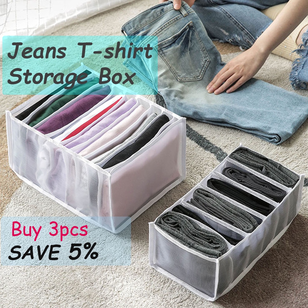 penyimpanan kain Folding Wardorbe Clothes Storage Boxes Mesh Jeans ...