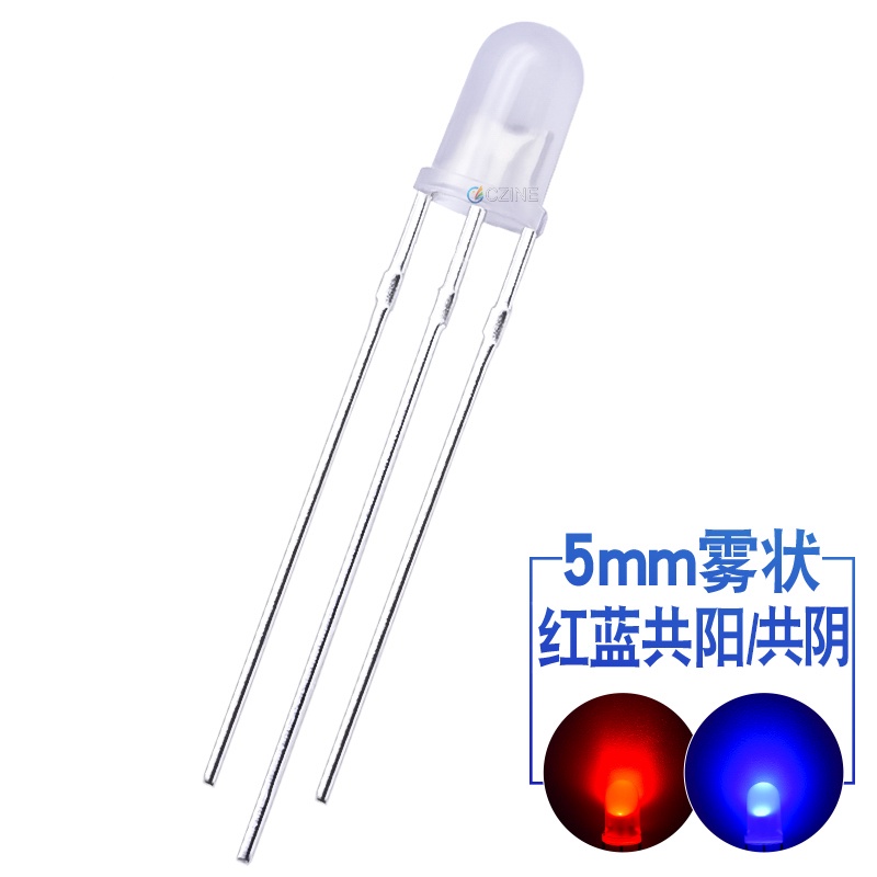 Ready stock* 5pcs,5mm Bi-Color Red/Blue 3 Pin LED Common Cathode ...