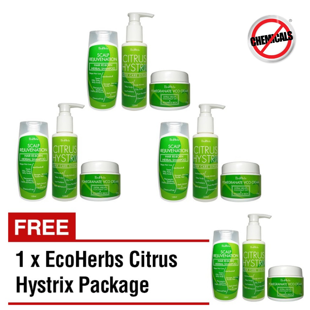 💥Buy 3 Free 1💥EcoHerbs Citrus Hystrix Serum Complete Set for Hair Fall, Dandruff, Dull/Itchy ...