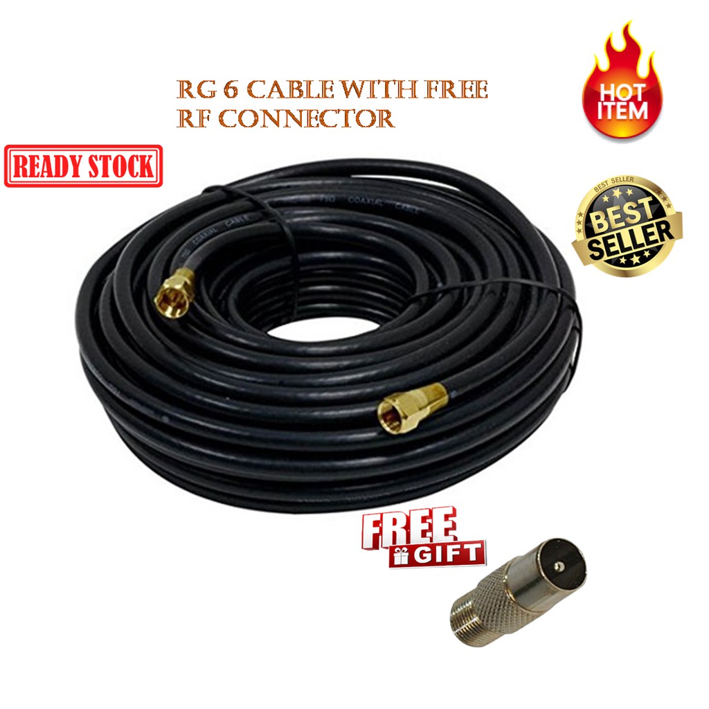 10 Meters RG6 Coaxial Cable ( Free RF connector ) | Shopee Malaysia