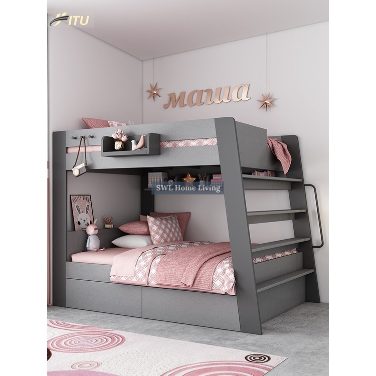 HDF Wood Double Decker Bunk Bed Kids Adult Queen Bunk Bed With Drawer ...