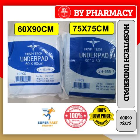 HOSPITECH UNDERPAD PELAPING KENCING 10PCS/PACK (60X90CM / 75CMX75CM ...