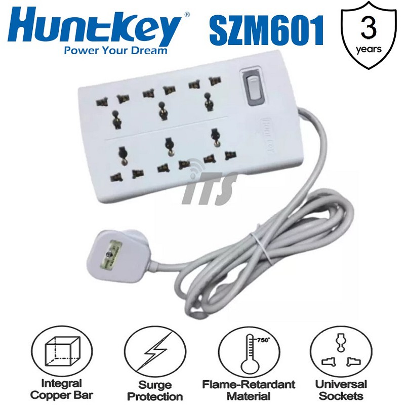 Huntkey Universal 6 Plugs Power Trip Extension Socket - 2 Meter (SZM601 ...