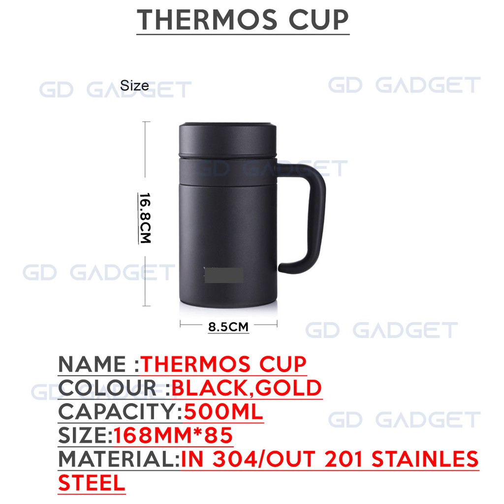 GD 400ml 304 Stainless Steel Thermos Cup Tea Office Mugs Bottle Handle Lid Tea Filter Insulated ...