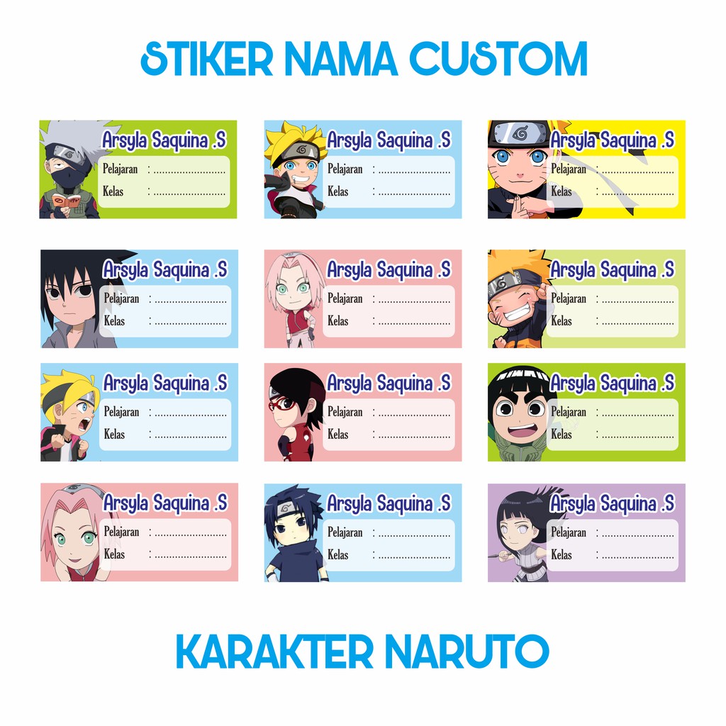 Notebook LABEL Sticker/CUSTOM Name Sticker/NARUTO ANIME Character ...