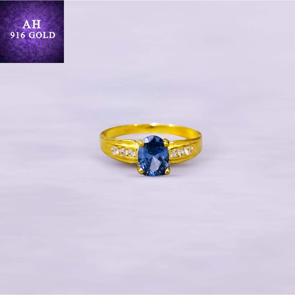 Cincin Tunang Emas 916 Permata Biru Size 15/Merisik/Kahwini/Nikah ...