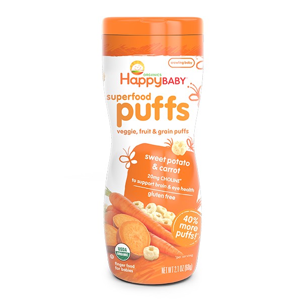 Happy Baby, Organic, Superfood Puffs, Sweet Potato & Carrot, 2.1oz (60 ...