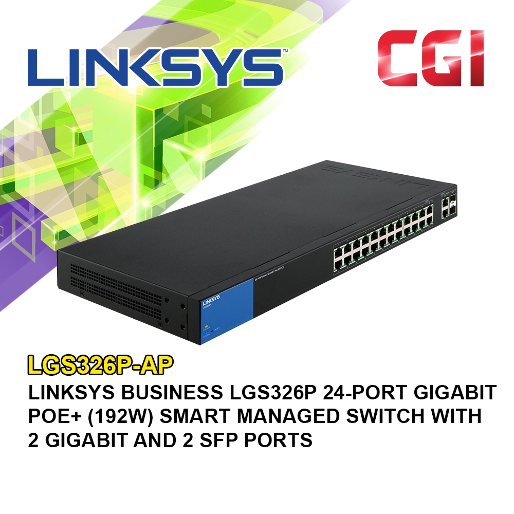 Linksys Business LGS326P 24Port Gigabit POE 192W Smart Managed Switch ...