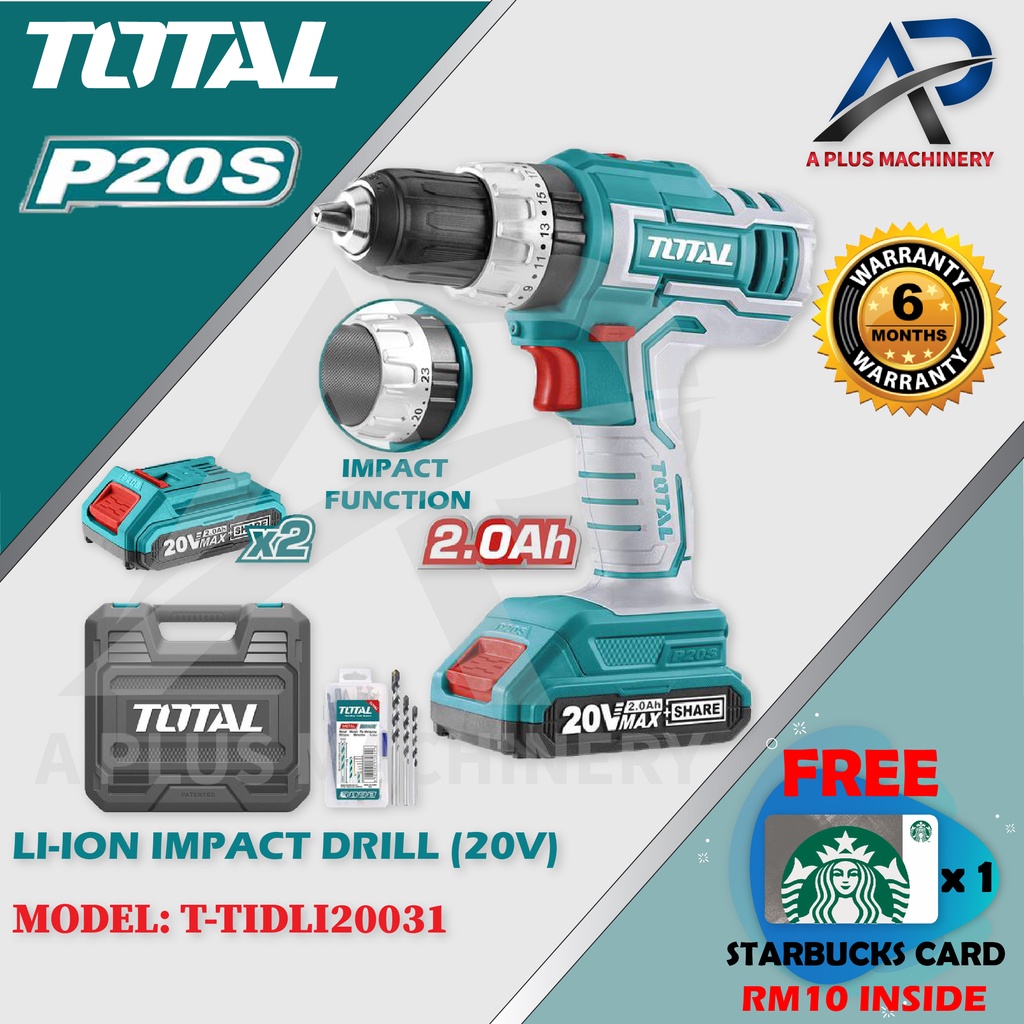 TOTAL Li-ion Cordless Impact Drill - TIDLI20031 | Shopee Malaysia