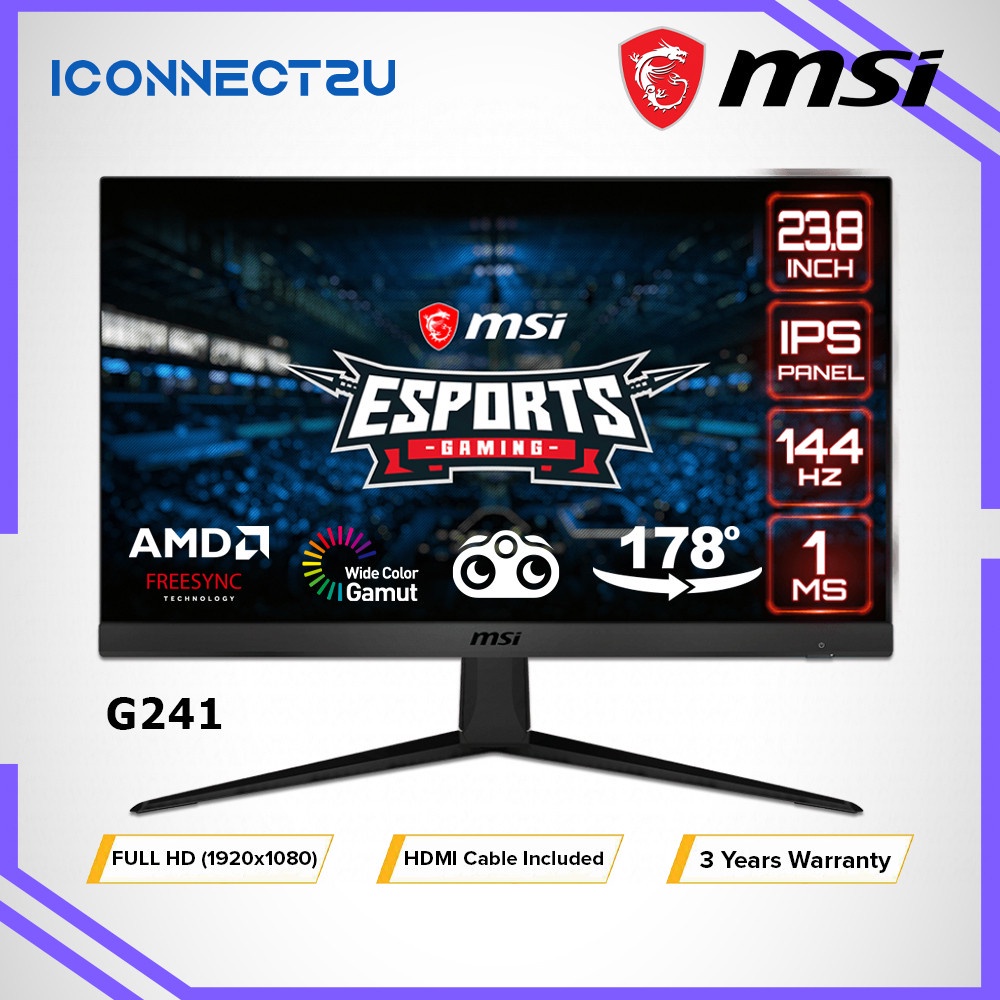 MSI 23.8" Optix G241 IPS FHD 144Hz 1ms AMD FreeSync Frameless Gaming ...
