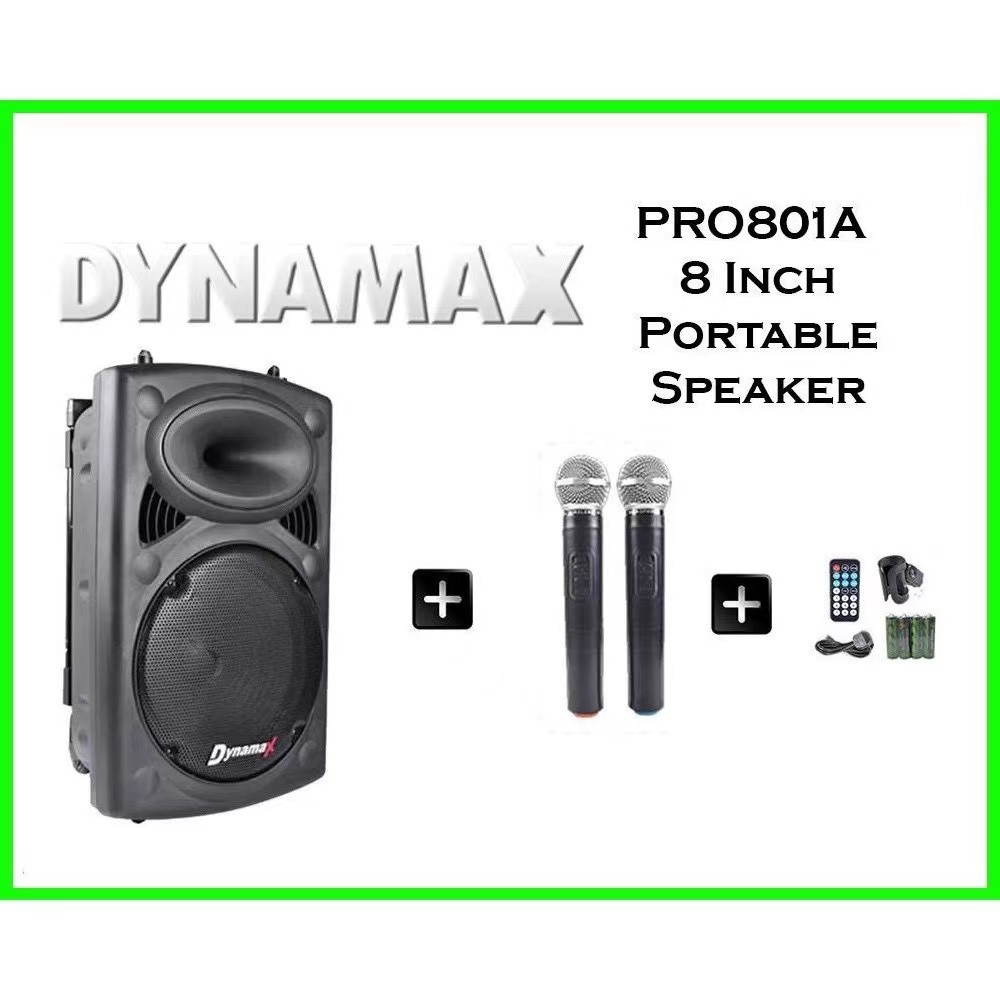 Dynamax PRO801A 8 Inch Portable Speaker With 2 Units Wireless Mic And ...