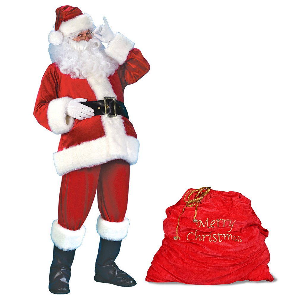 Ready Stock Men Christmas Costume Adult Red Santa Claus Cosplay Outfit ...