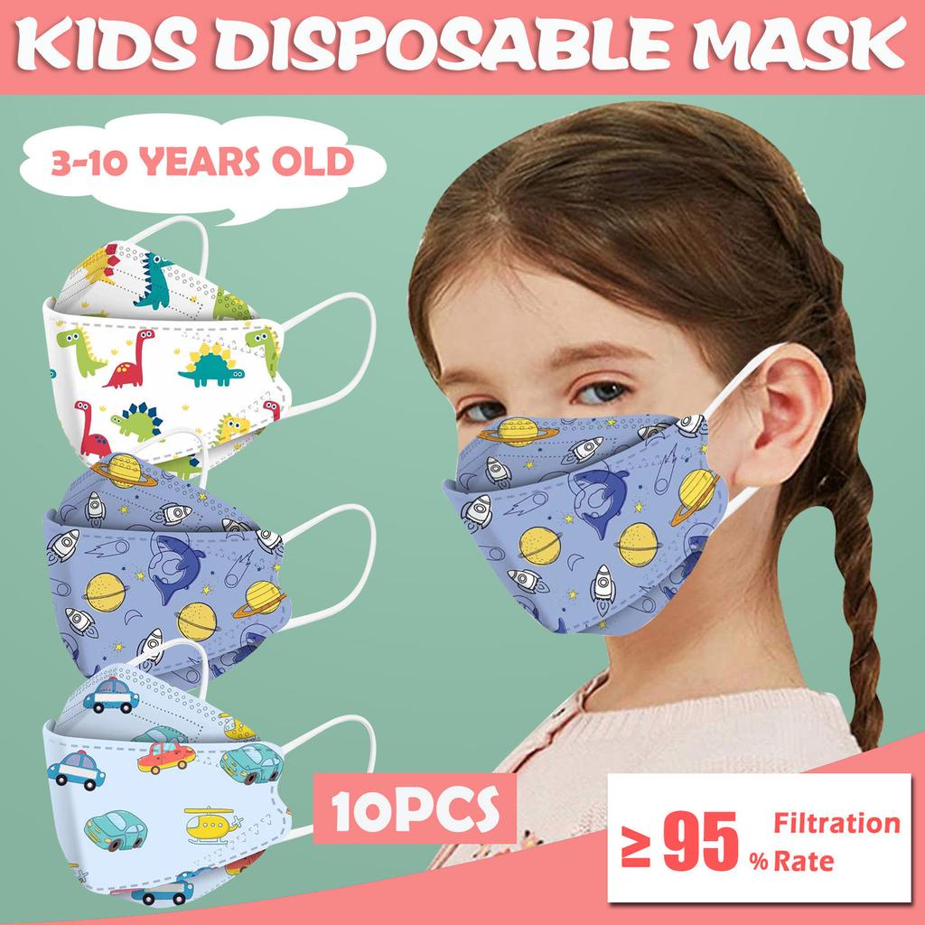 10pcs KF94 Kids Face Mask Child Children 4 Layers Cartoon 3D Disposable ...