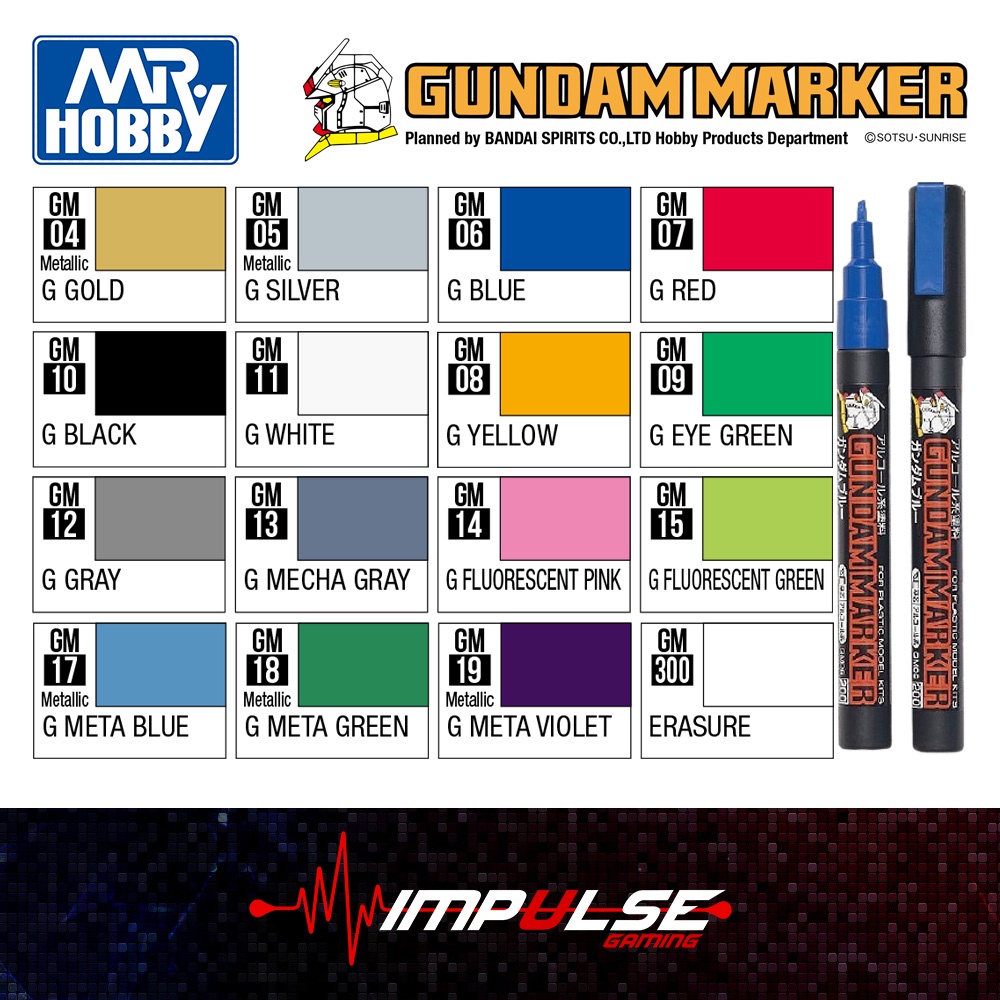 Mr Hobby GM04 - GM19,GM300 Gundam Marker Gold Silver Blue Red Black ...