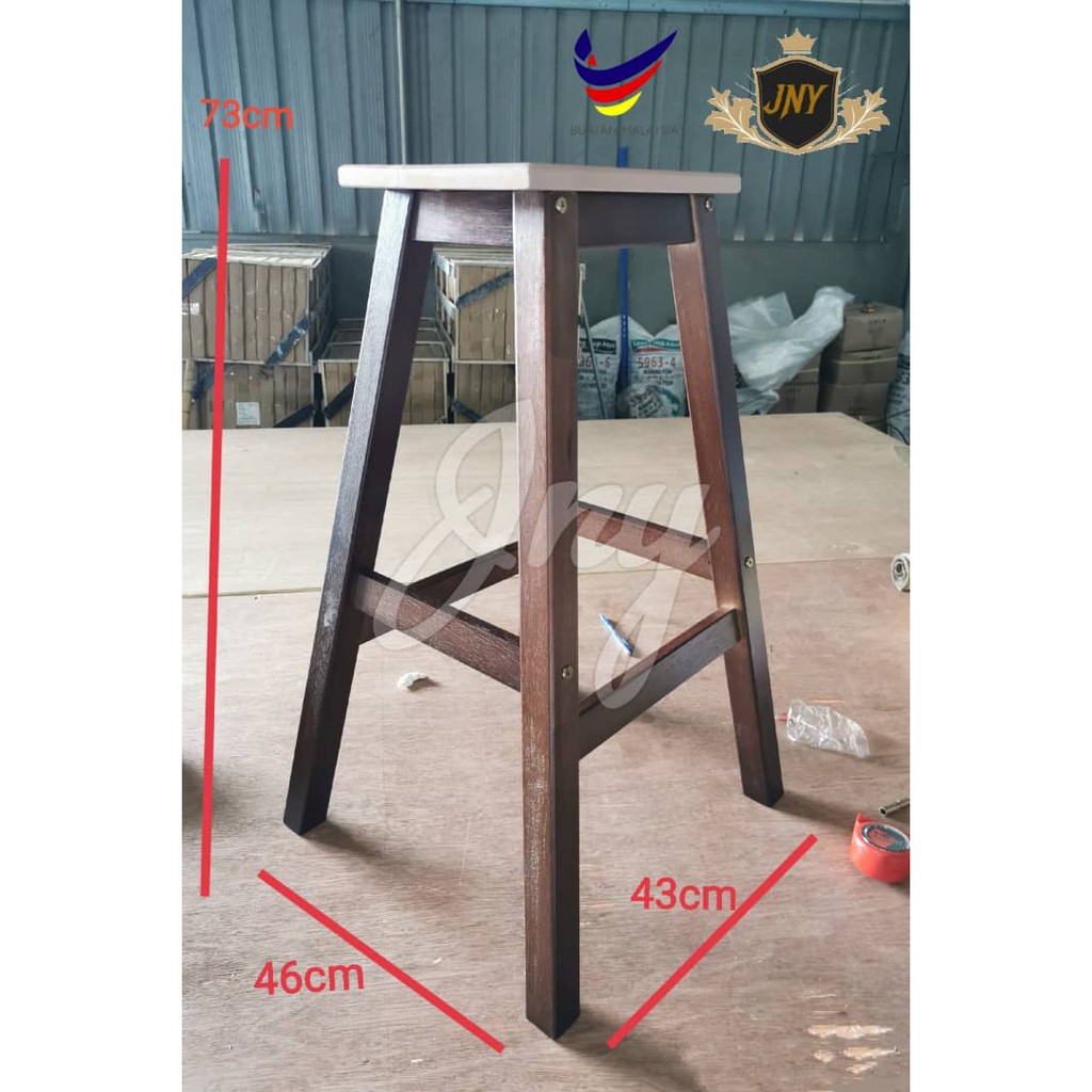 Ready Stock!!!Full Solid Rubber Wood Stool Wooden chair Solid wood Bar ...