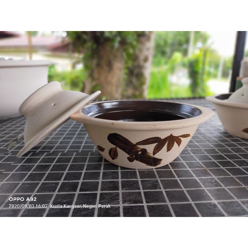 periuk tanah / claypot.. 400ml (kod200B,) corak buluh ,(6.5cmH * 16cm ...
