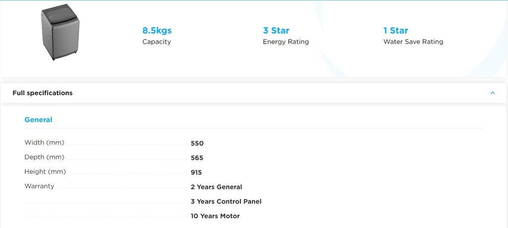 Midea Top Load Fully Auto Washing Machine W75 (7.5kg)/ W85 (8.5kg)/ W95 ...