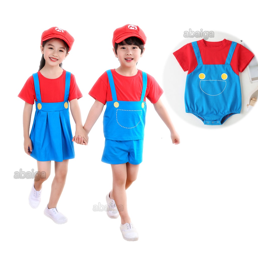 Super Mario Costume Baby Boys Shirt Shorts Girl Dress Brother and ...