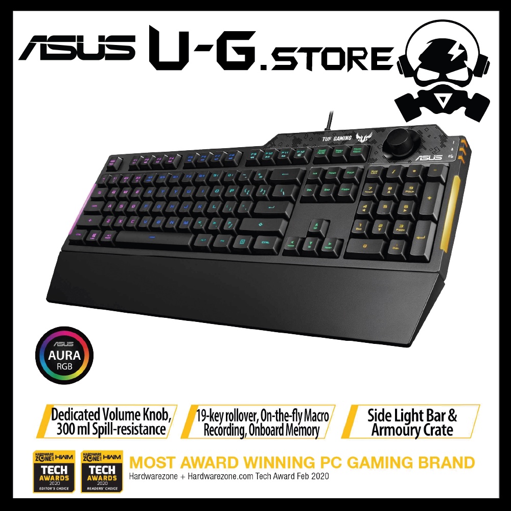 ASUS TUF Gaming Keyboard K1 RGB keyboard with dedicated volume knob ...
