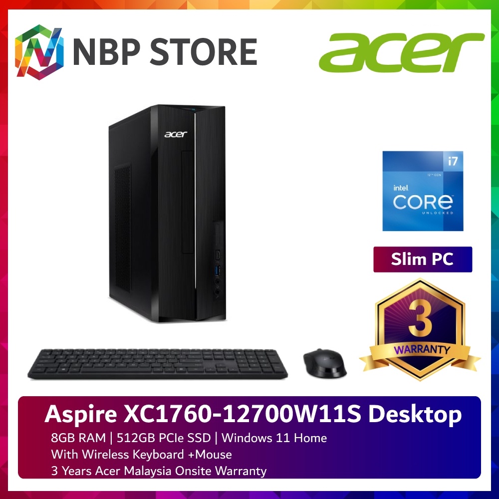 Acer Aspire XC1760-12700W11S Desktop PC ( i7-12700, 8GB, 512GB SSD ...