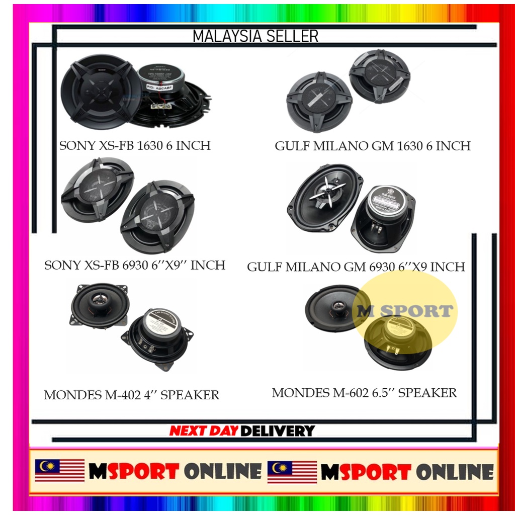 SONY XS-FB1630 6'' XS-FB6930 6X9 INCH/GULF MILANO GM-1630 6'' GM 6930 6''X9'' 270 WATTS 3 WAY ...