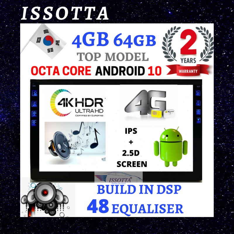 ISSOTTA 9/10" ANDROID CAR PLAYER 8 CORE / 4+64GB / BUILT IN DSP SOUND ...