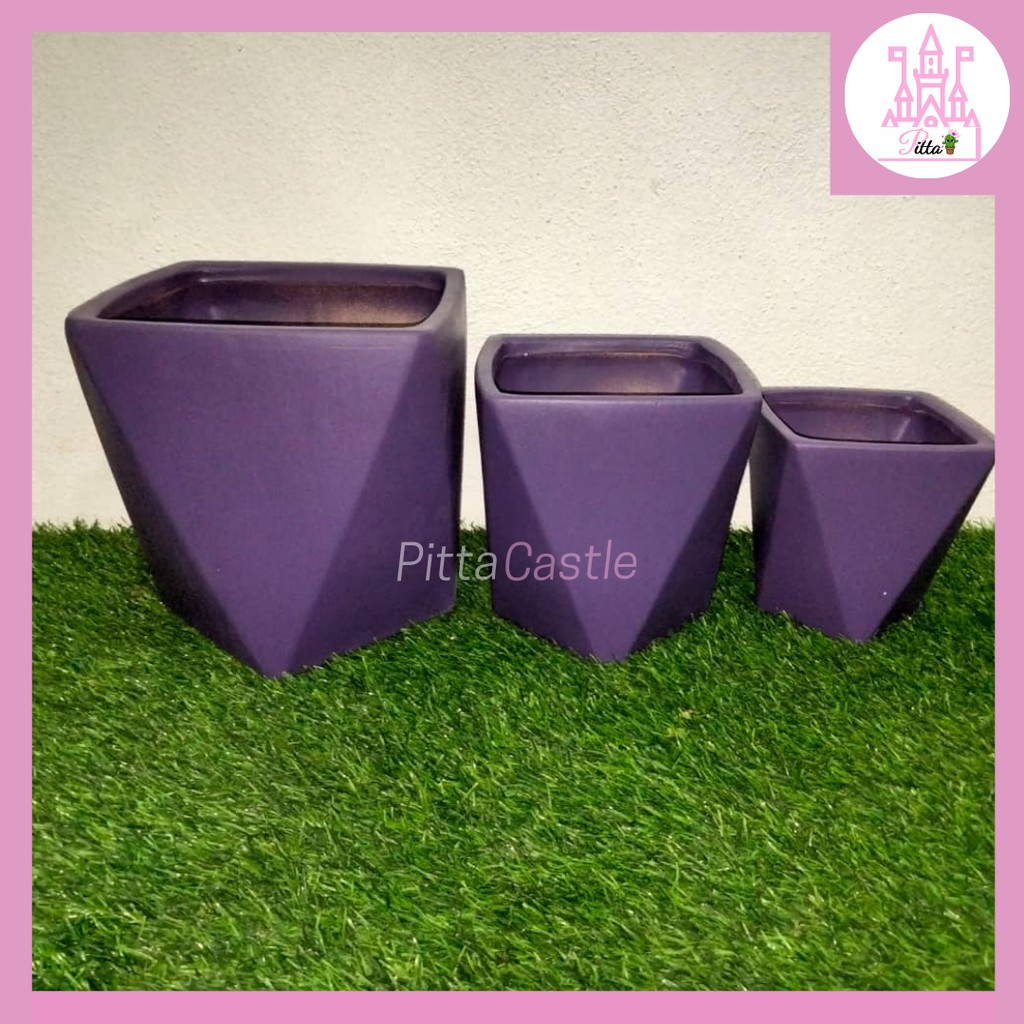 Purple Color Octagon Triangle Ceramic Pot Flower Vase Pasu Bunga ...