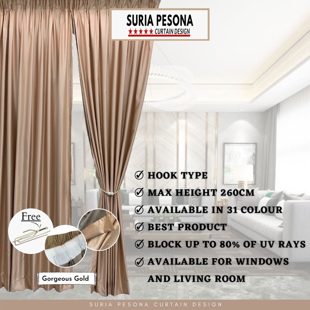 A4-Ready Made Curtain!!Siap Jahit Langsir,Langsir RAYA Kain Tebal ...