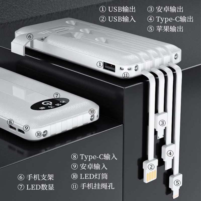 LEVINO 20000mah powerbank Wireless charging Built-in 4cables fast ...