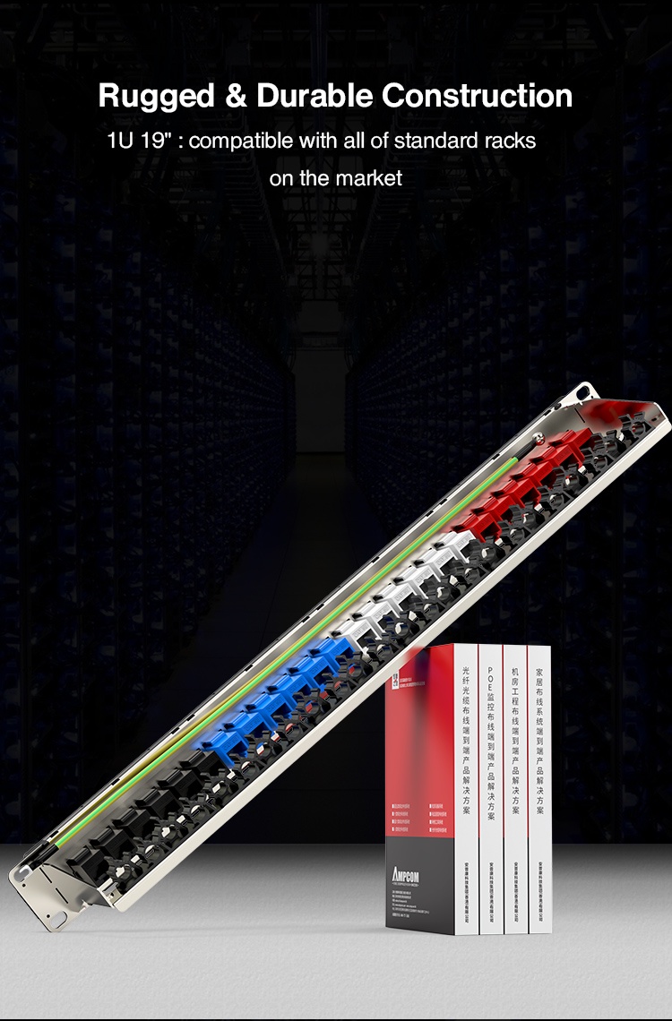 AMPCOM 24 Port Patch Panel Pass Through RJ45 with Backplane Rack Mount ...