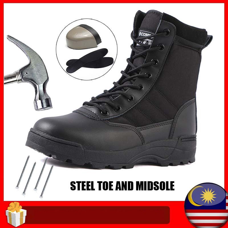 Combat Swat Steel Toe and Steel Midsole Safety Boots Army Military ...