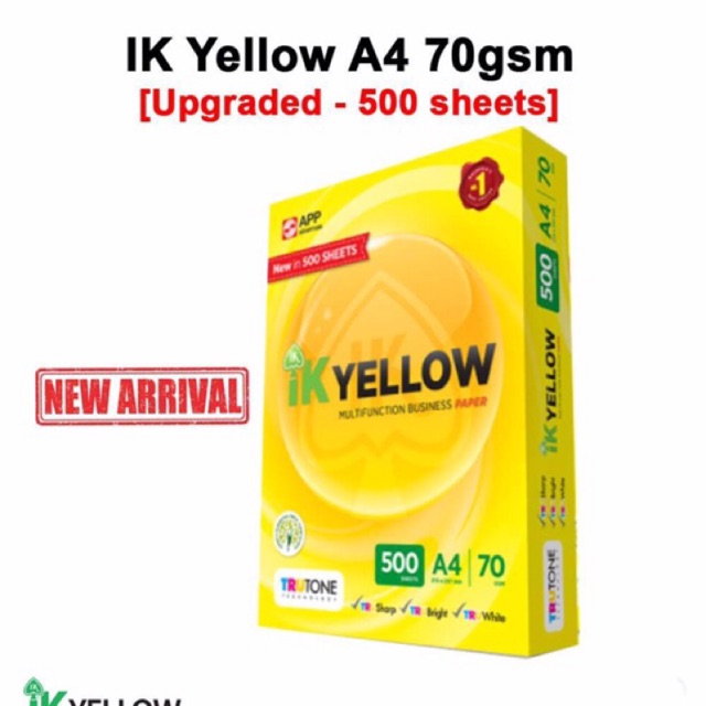 Ik yellow A4 paper 450’s/500’s 70gsm / kertas A4 Putih / kertas ...