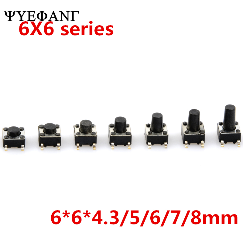 50PCS/LOT SMD 6x6x4.3/5/6/7/8MM Tactile Tact Push Button Micro Switch ...