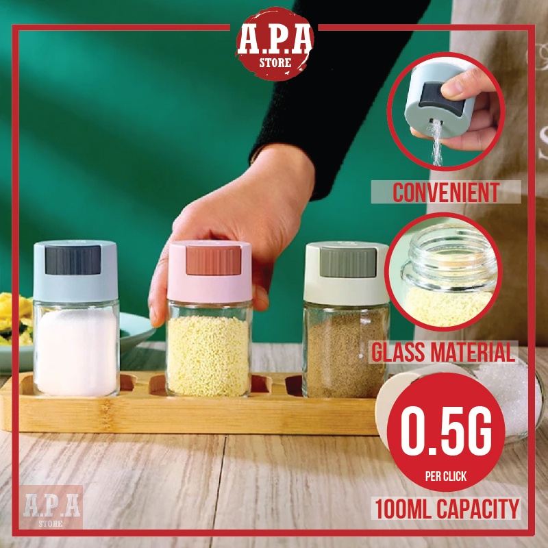 APA Auto Press Seasoning Salt Pepper Glass Bottle Cooking Dispenser ...