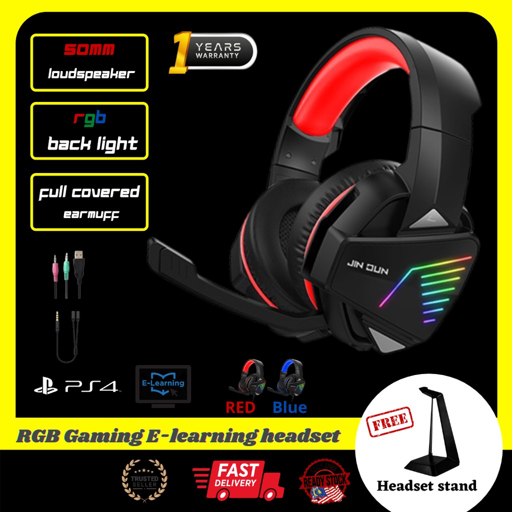 RGB Gaming headset E-learning Volume Control RGB Light Extra Bass and ...