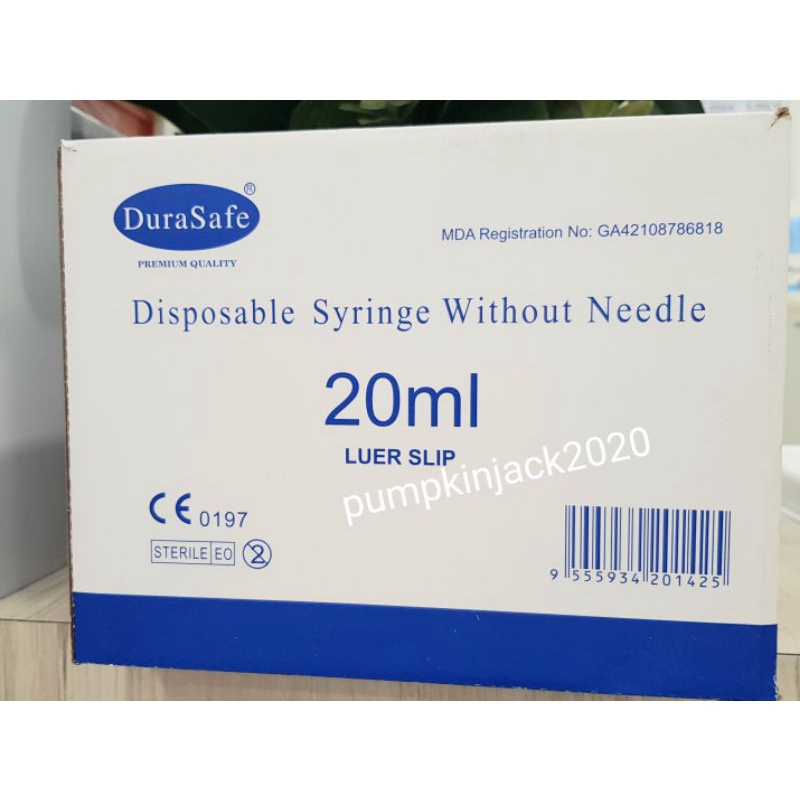 Durasafe Sterile Disposable Syringe Without Needle 20ml Luer Slip - 1 box | Shopee Malaysia