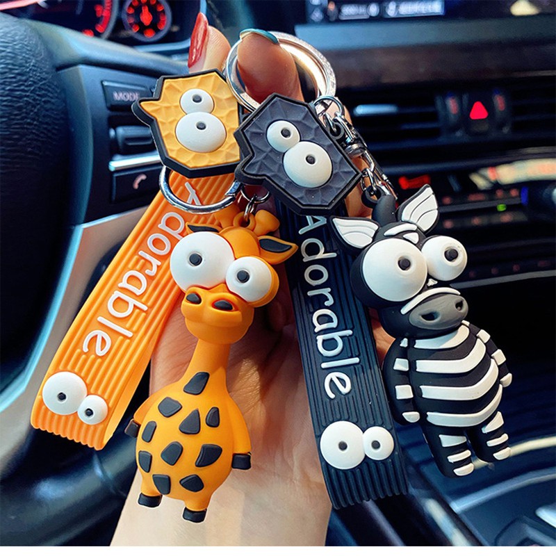 New Cartoon Key Chain PVC Zebra Giraffe Funny Toy Keychain Car Key Ring ...